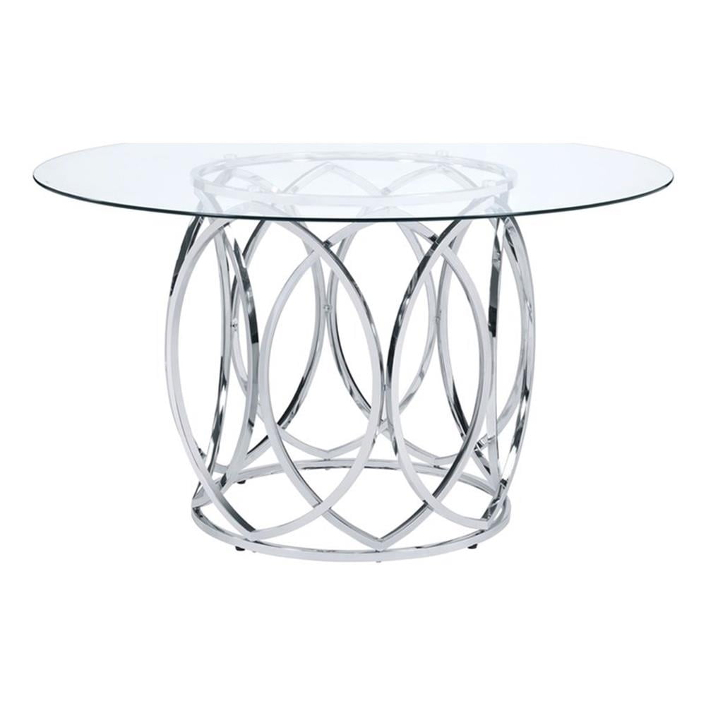 Pemberly Row Contemporary / Modern Glass Round Dining Table in Chrome ...
