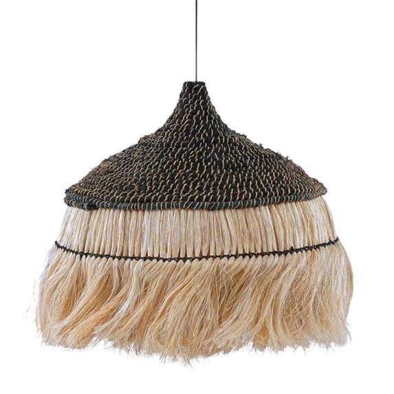 Pemberly Row Contemporary Natural and Black Upcycled Abaca Pendant Lamp ...