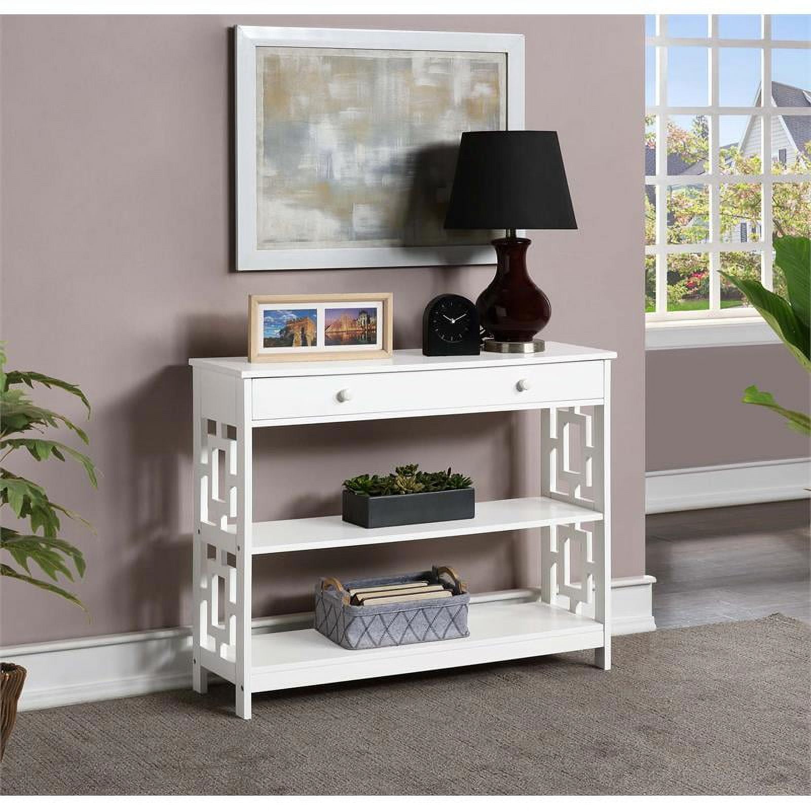 Pemberly Row Contemporary One-Drawer Console Table in White Wood Finish ...