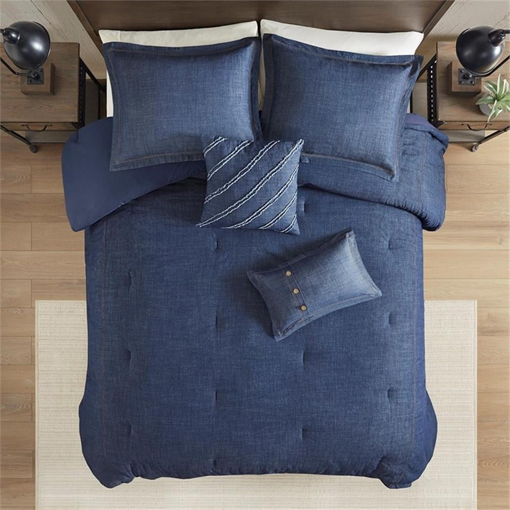 Pemberly Row Contemporary Oversized Denim Comforter Set in Blue ...