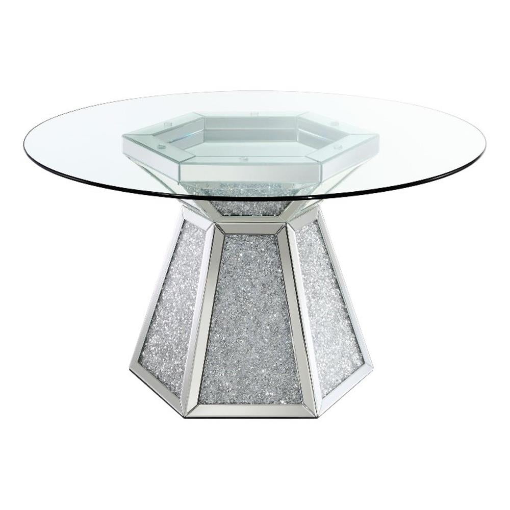 Pemberly Row Contemporary Pedestal Glass Top Dining Table Mirror Silver ...