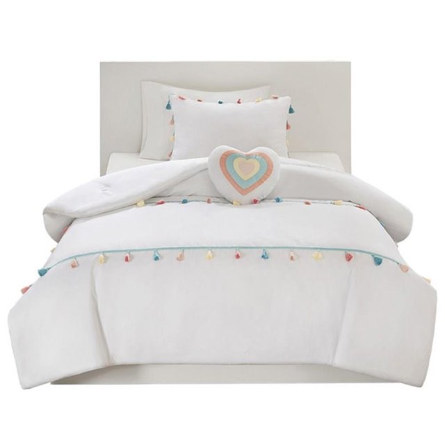 Pemberly Row Contemporary Polyester Brushed Comforter Set with Tassle ...