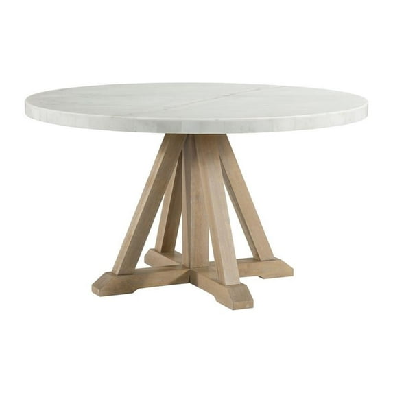 Pemberly Row Contemporary Round Dining Table in White and Natural ...