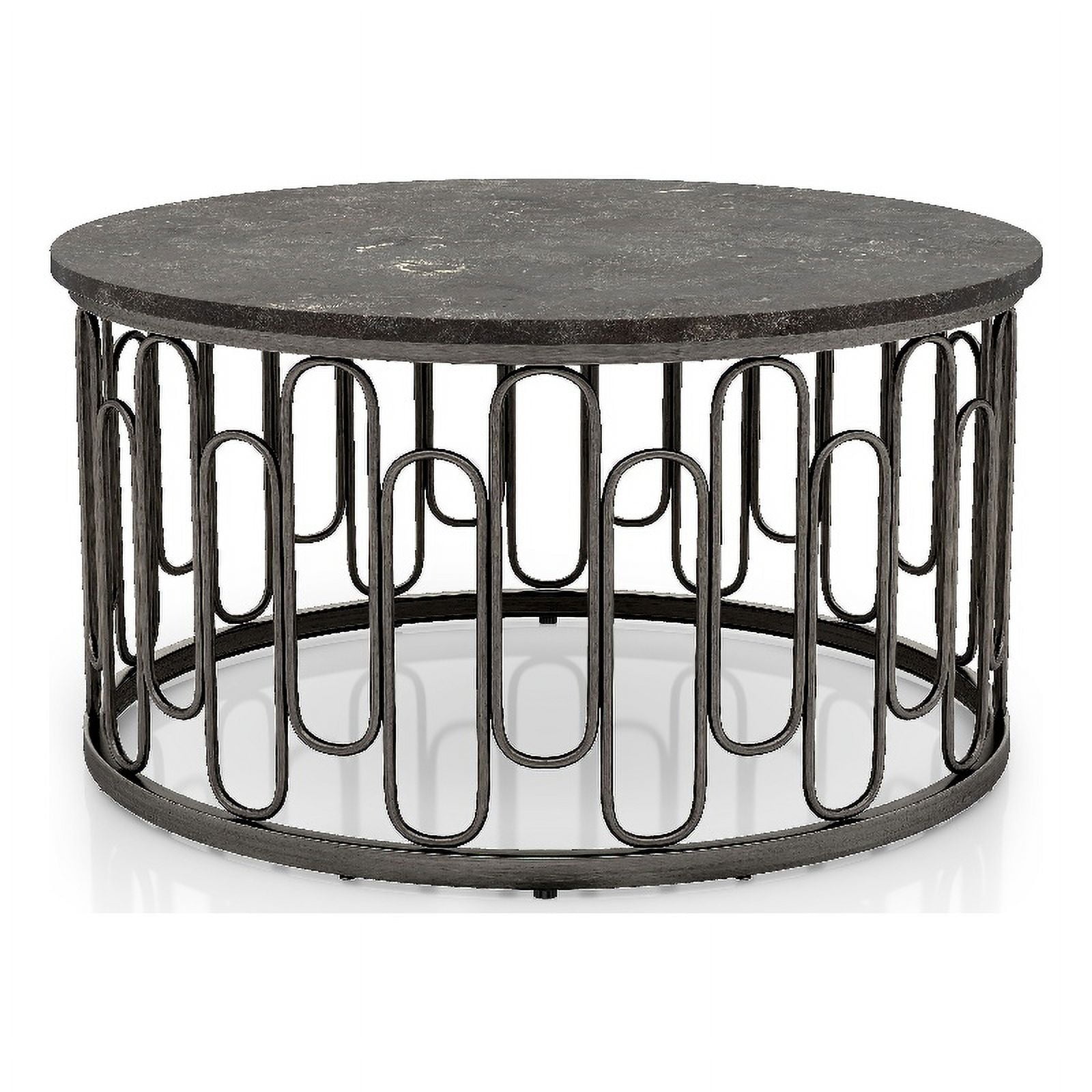 Pemberly Row Contemporary Round Modern Metal Coffee Table in Black ...