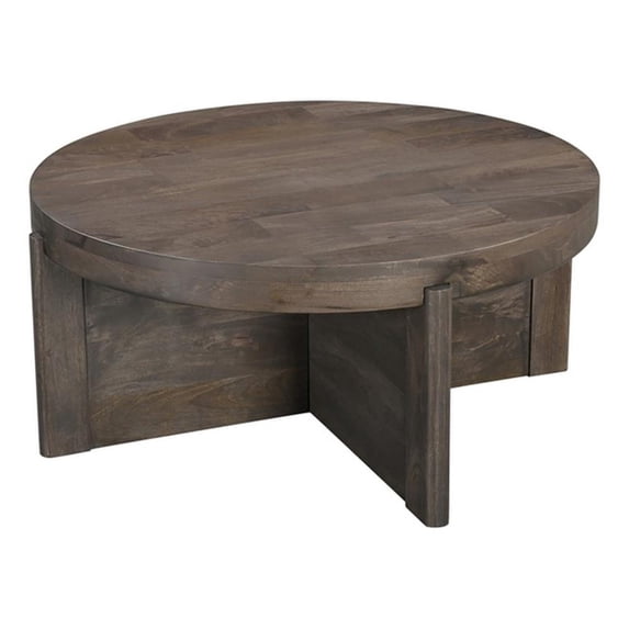 Pemberly Row Contemporary Round Solid Wood Coffee Table in Dark Brown ...