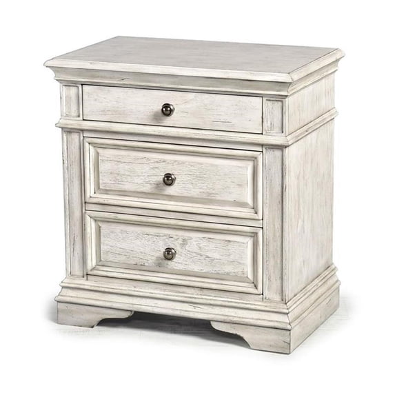 Pemberly Row Contemporary Rustic Ivory Wood 3-drawer Nightstand ...