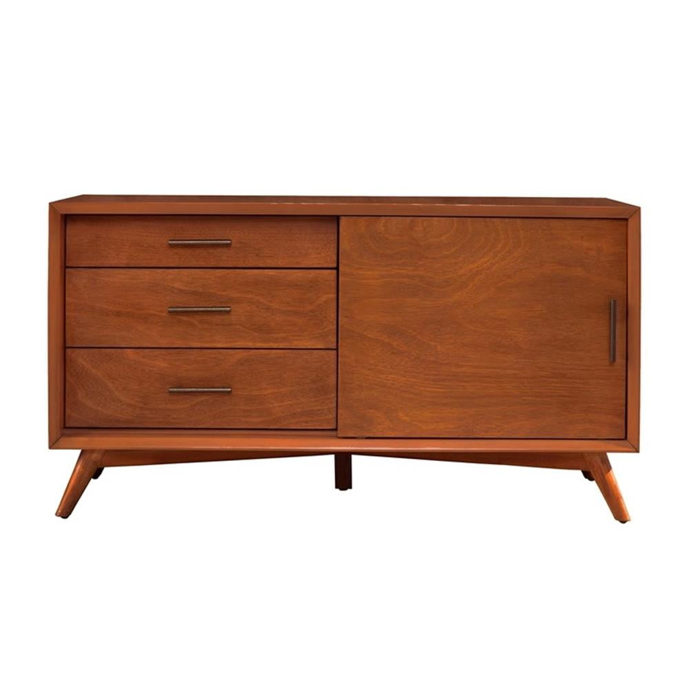 Pemberly Row Contemporary Small Wood TV Console in Acorn Brown ...