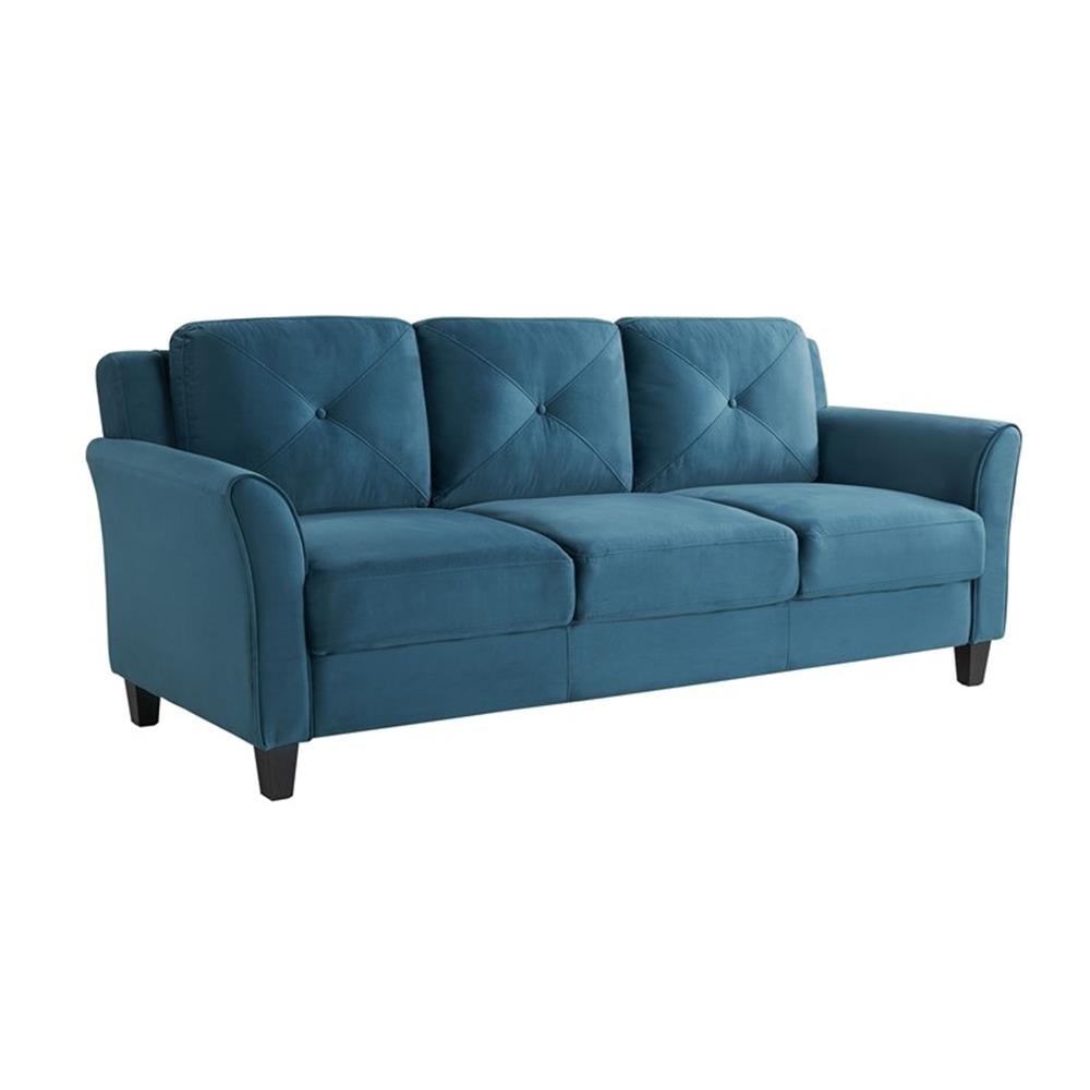 Pemberly Row Contemporary Sofa in Blue Finish Fabric Upholstery ...