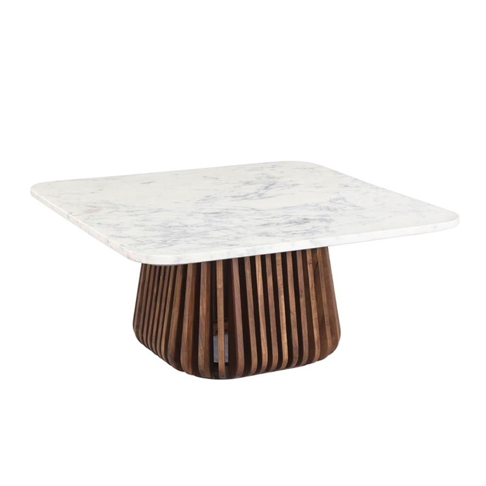 Pemberly Row Contemporary Square Marble Coffee Table in Walnut ...