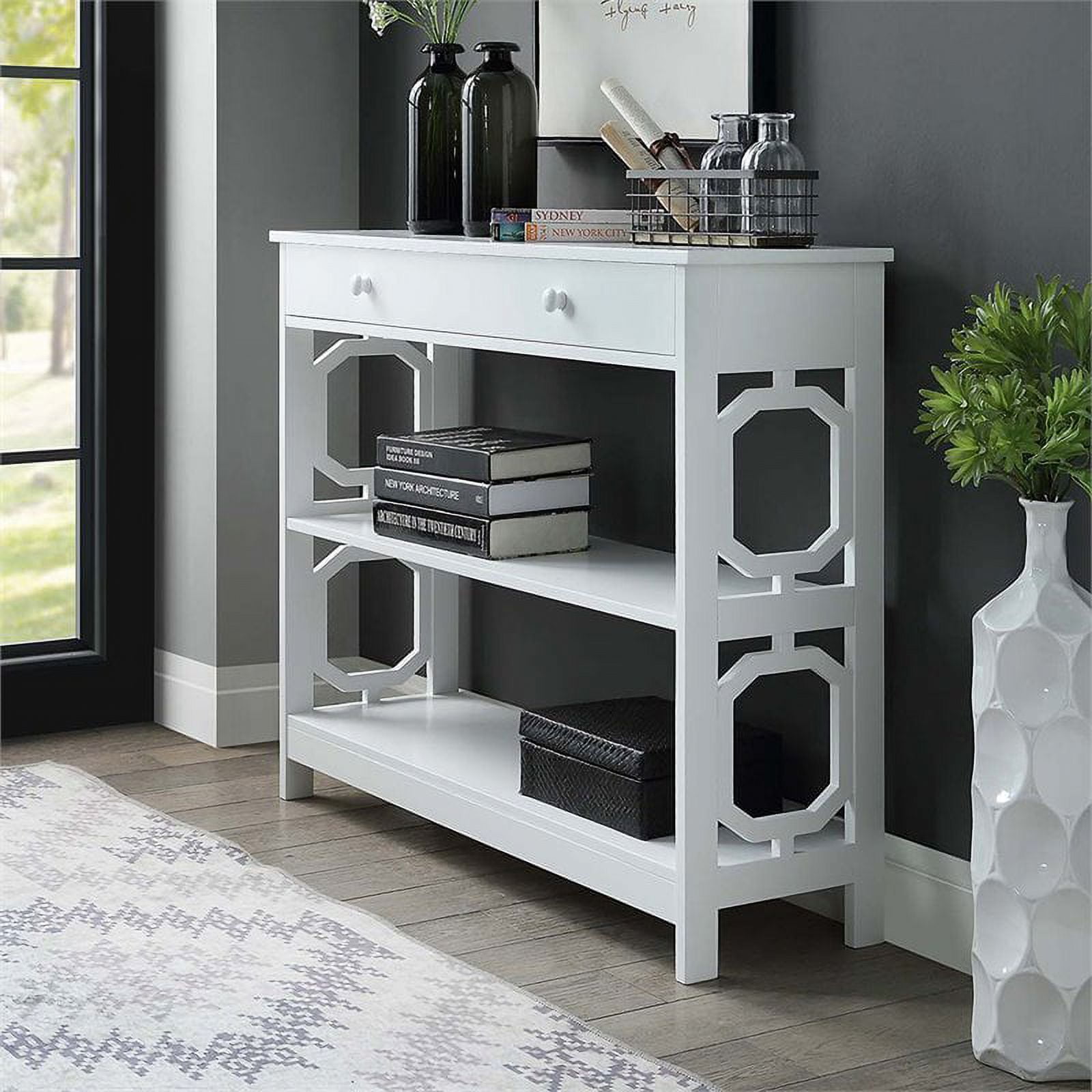 Pemberly Row Contemporary Storage Console Table in White Wood Finish ...
