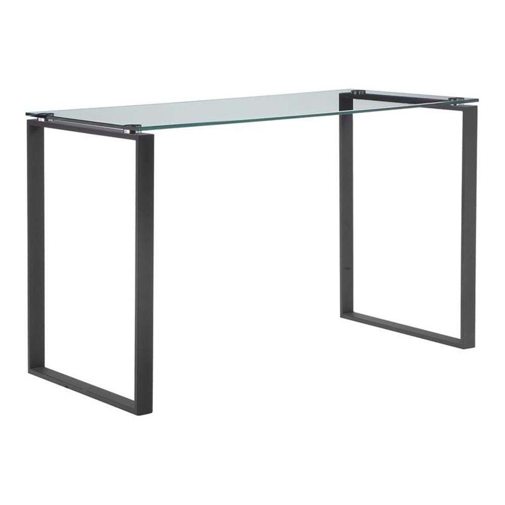 Pemberly Row Contemporary Tempered Glass & Metal Desk in Black ...