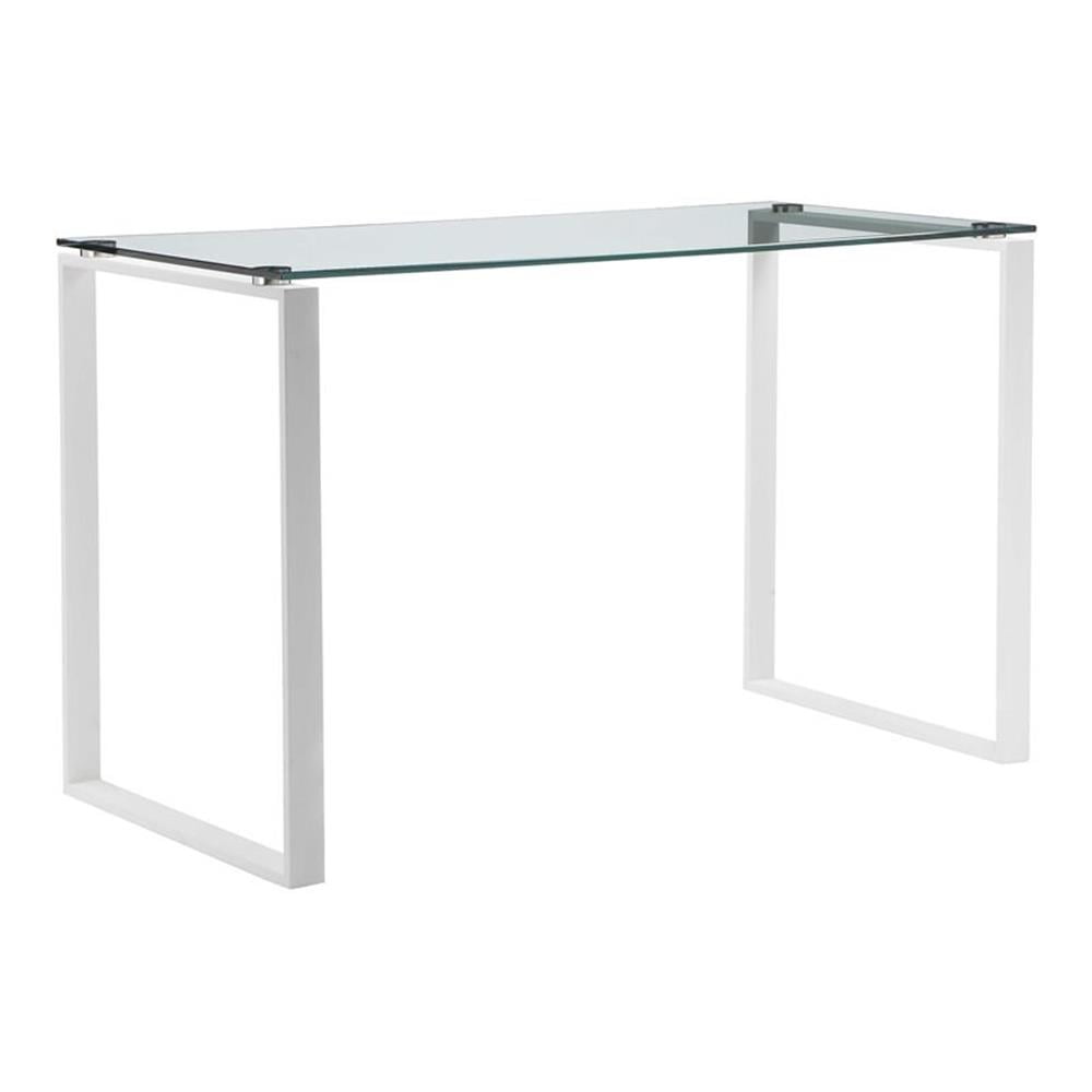 Pemberly Row Contemporary Tempered Glass & Metal Desk in White ...