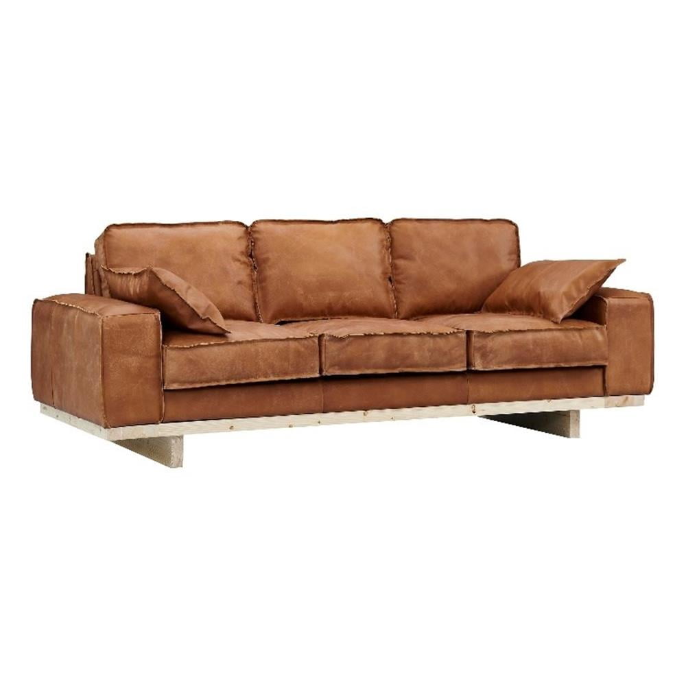 Pemberly Row Contemporary Top Grain Leather Sofa in Light Chestnut ...