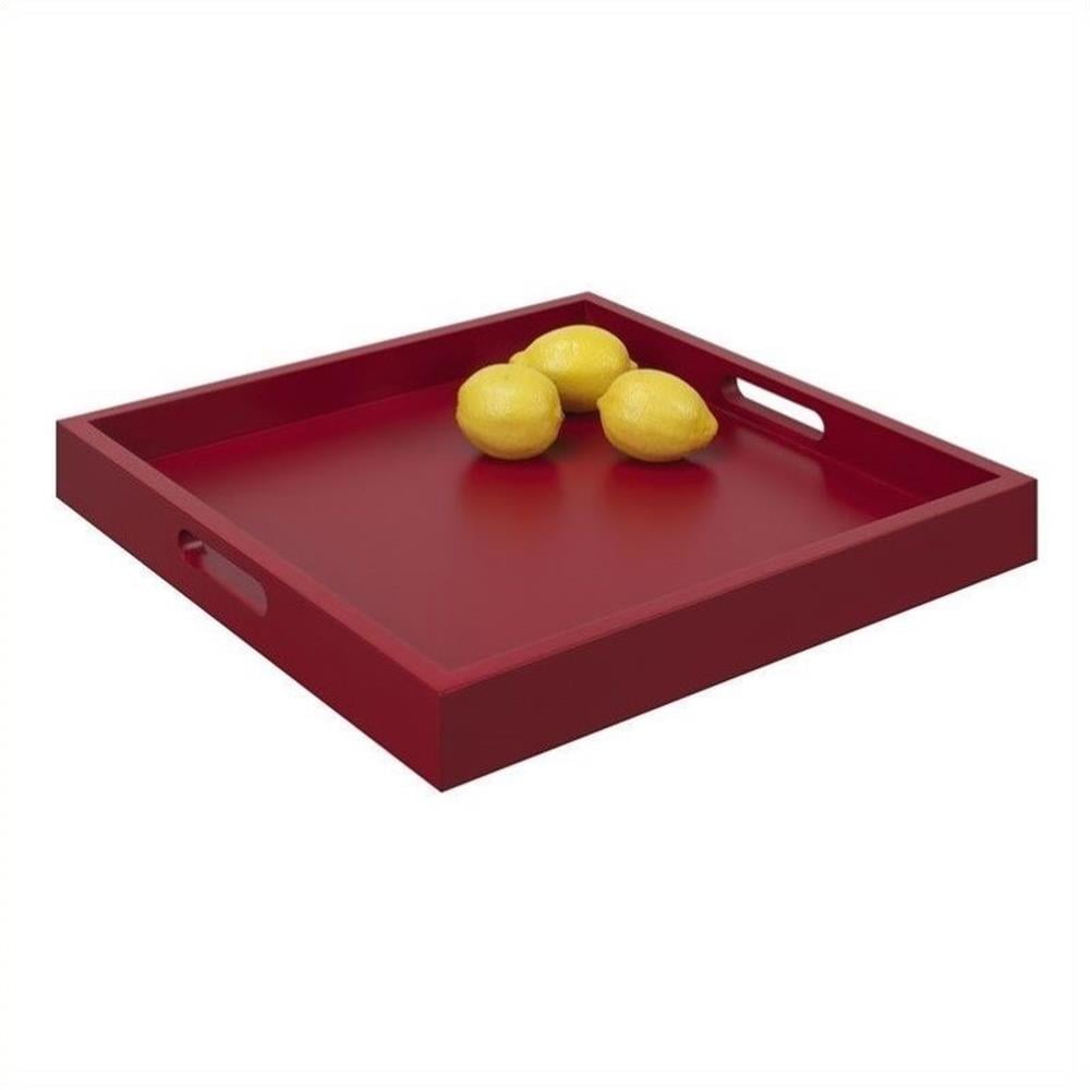 Pemberly Row Contemporary Tray in Red Wood Finish with Handles ...