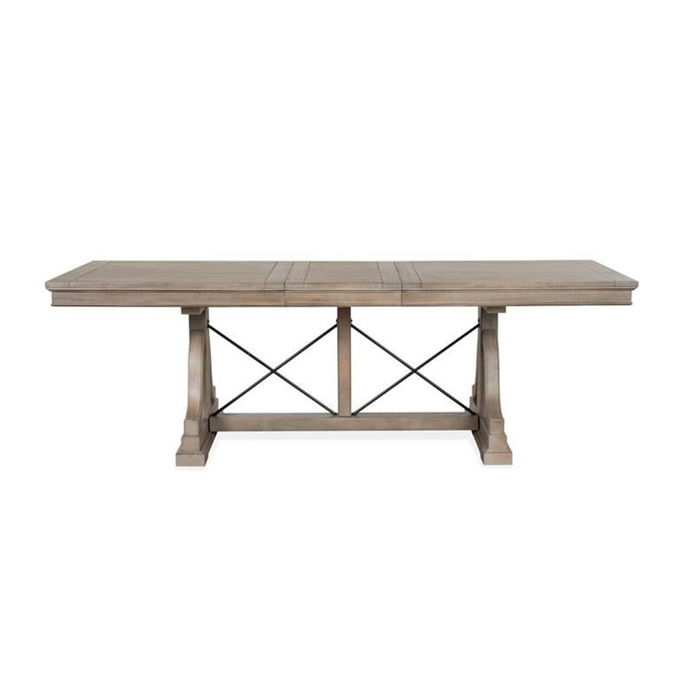 Pemberly Row Contemporary Trestle Dining Table in Gray Wood Finish ...
