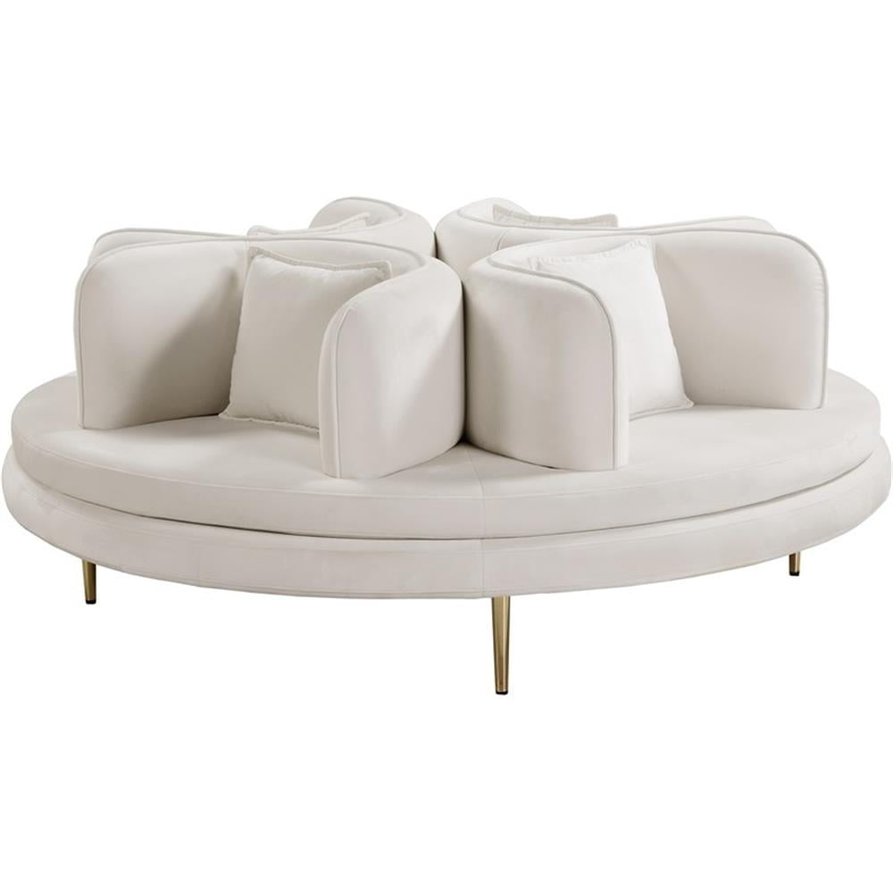 Pemberly Row Modern Velvet Cream Roundabout Couch with Gold Iron Legs ...