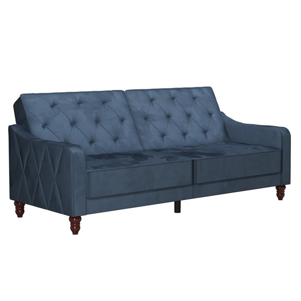 Pemberly Row Contemporary Vintage Tufted Split Back Futon in Blue ...