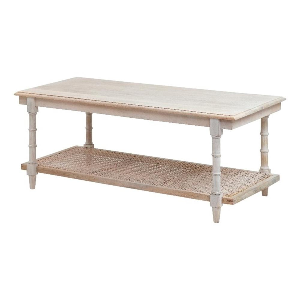 Pemberly Row Contemporary Wood & Cane Coffee Table in Whitewash ...