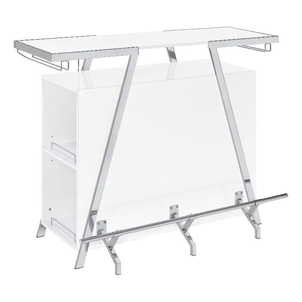 Pemberly Row Contemporary Wood Home Bar with Shelf in White and Chrome ...