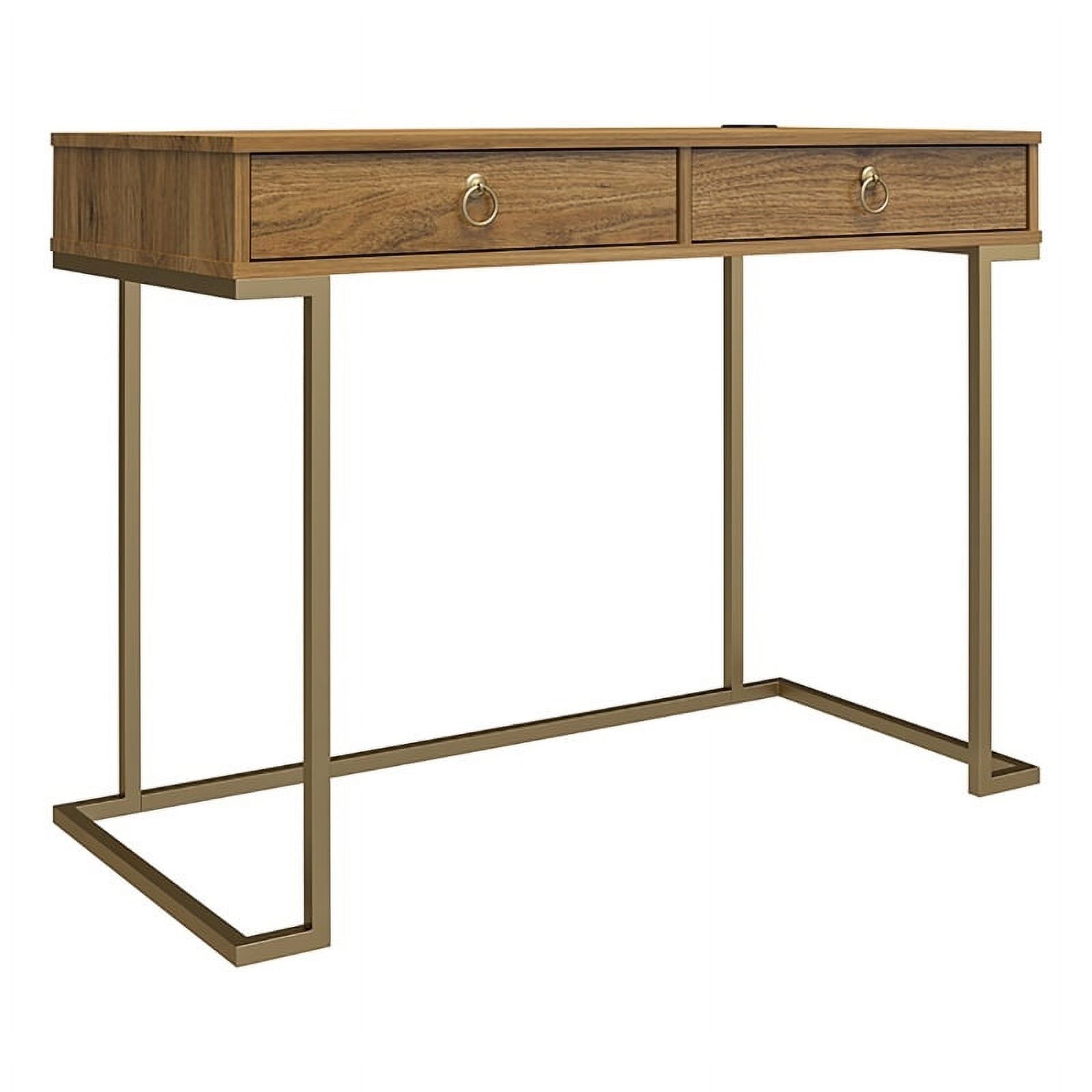 Pemberly Row Contemporary Wood/Metal Computer Desk in Walnut/Gold ...