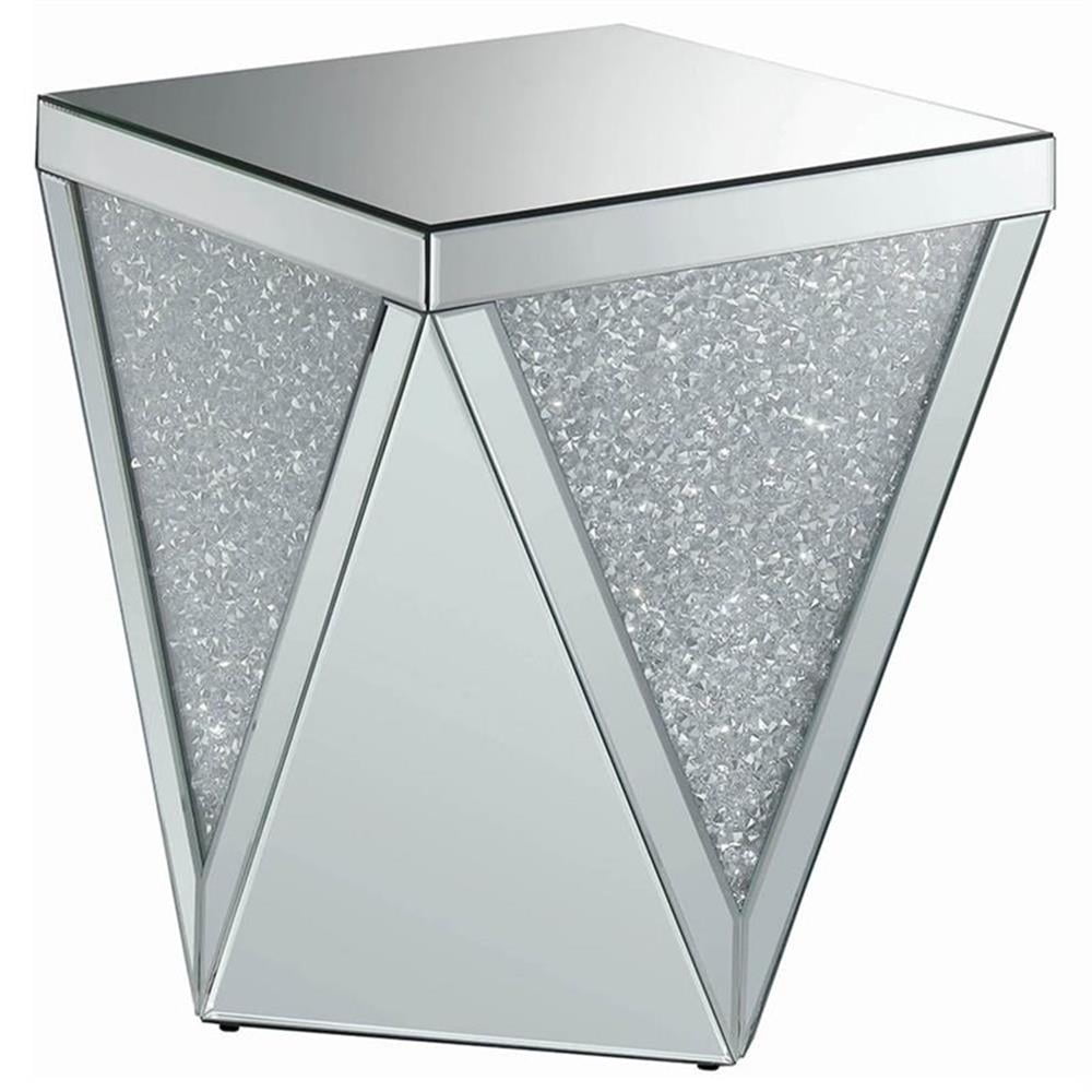 Pemberly Row Contemporary Wood Square Encrusted Crystal End Table in ...