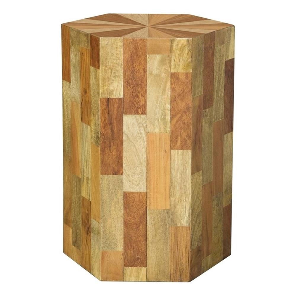 Pemberly Row Contemporary Wood Sunburst Top Accent Table in Natural ...