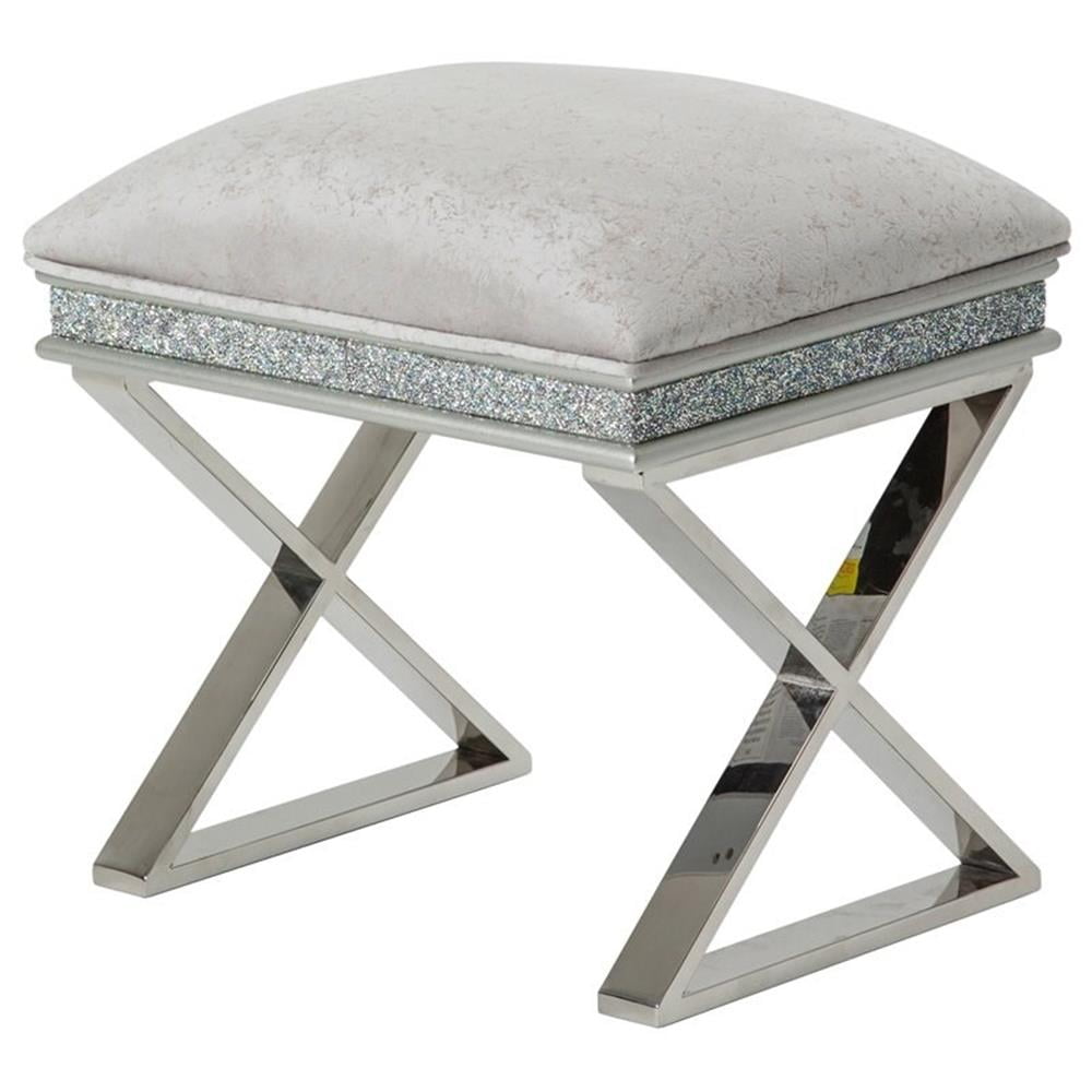 Pemberly Row Contemporary Wood & Velvet Vanity Bench in Dove Gray ...