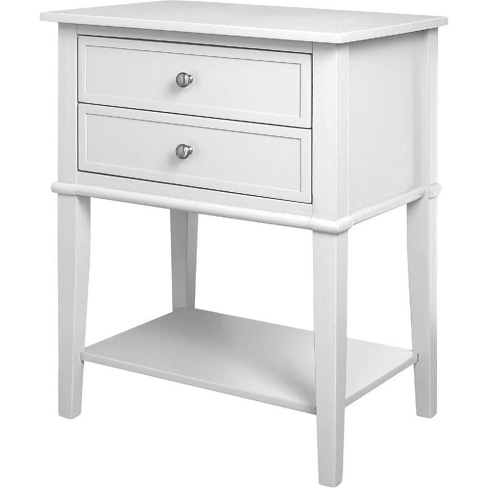 Pemberly Row Contemporary Wood Veneer 2 Drawer Accent Table in White ...