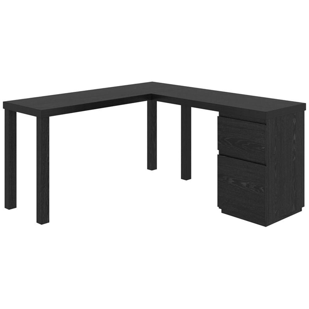 Pemberly Row Contemporary Wooden L-Shaped Writing Desk in Bourbon Oak ...