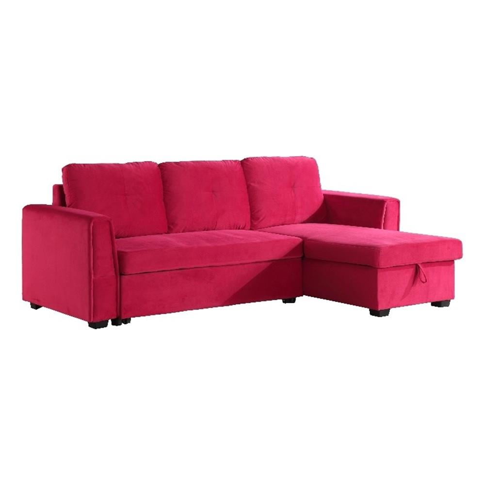 Pemberly Row Convertible Modern Velvet Sleeper Sectional Sofa in Red ...