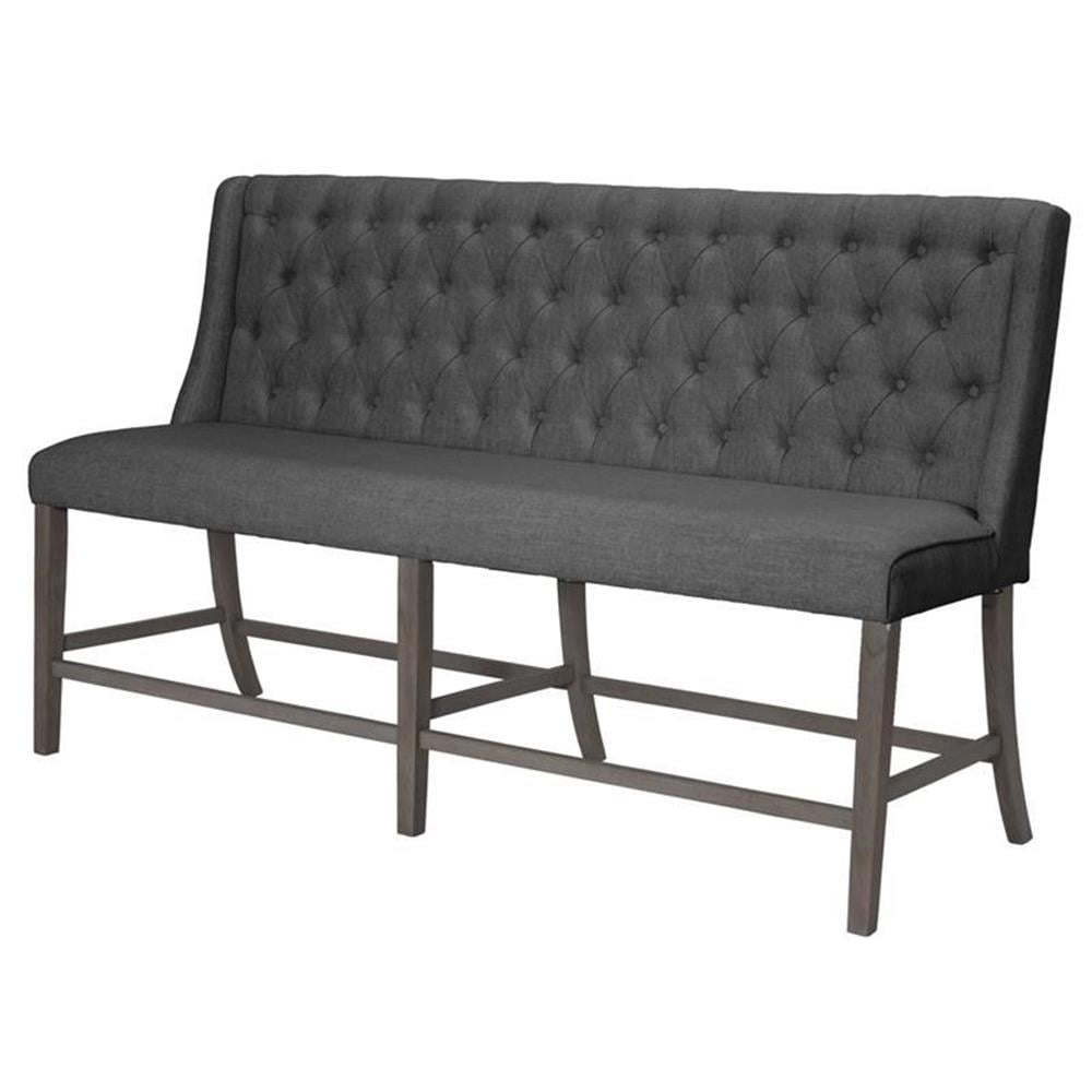 Pemberly Row Counter Height Rustic Gray Wood Dining Bench with Tufted ...