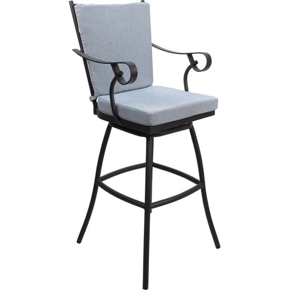 Pemberly Row Counter Stool 26" with Arms in Blue Fabric with Dark Brown ...