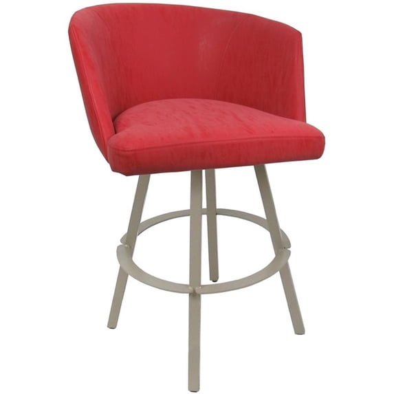Pemberly Row Counter Swivel Metal 26" Bar Stool in Ruby Vinyl Red/Beige ...