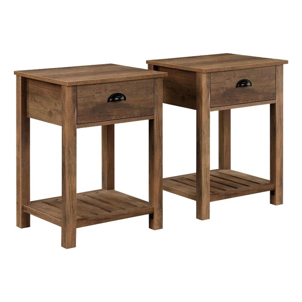 Pemberly Row Country Farmhouse Single Drawer Wood Side Table Set ...