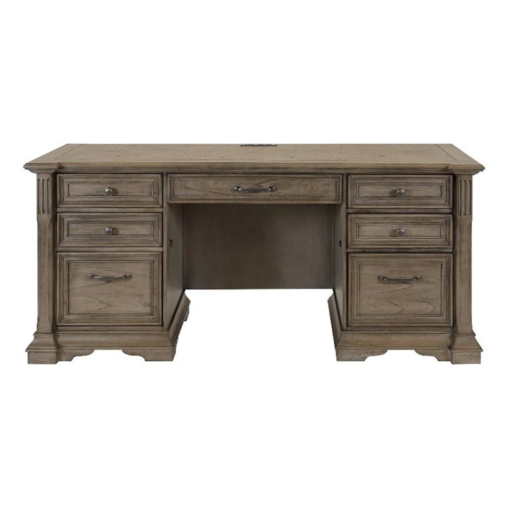 Pemberly Row Credenza Wood Office Desk Writing Table in Light Brown ...