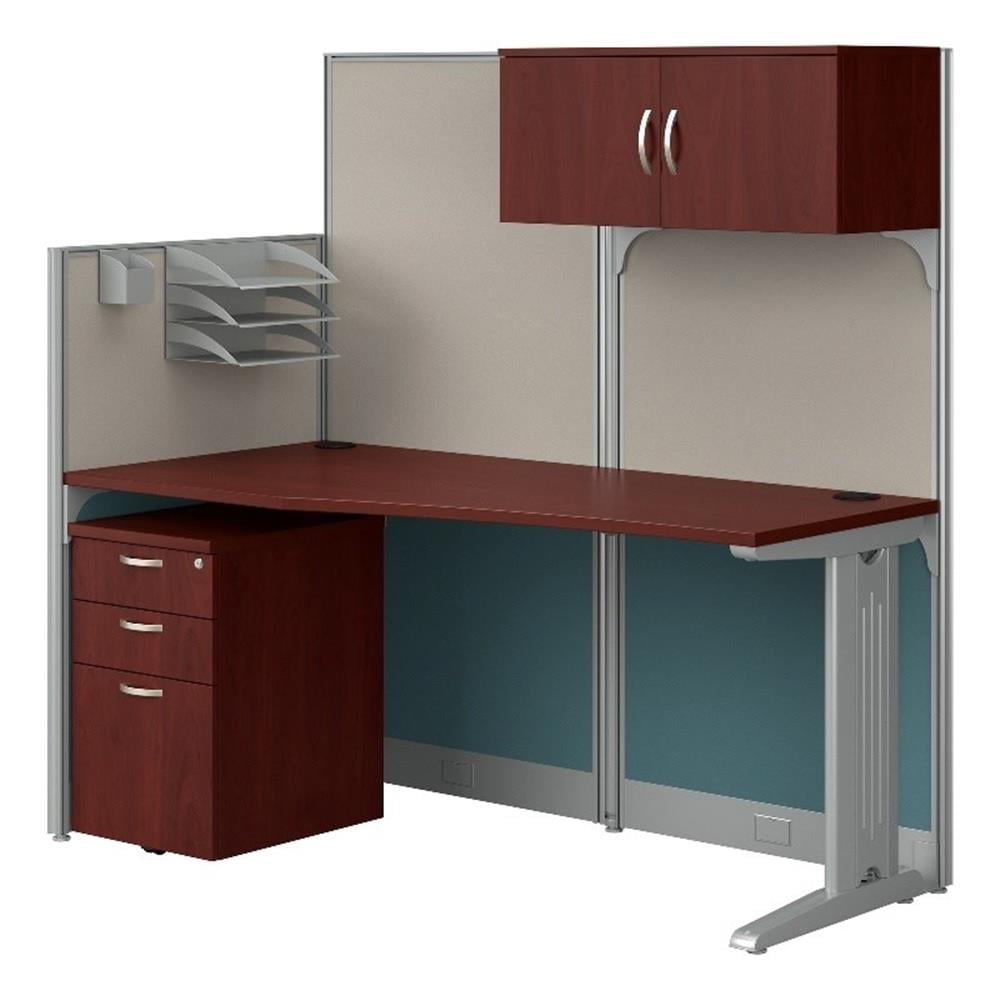 Pemberly Row Cubicle Desk with Storage in Hansen Cherry - Engineered ...