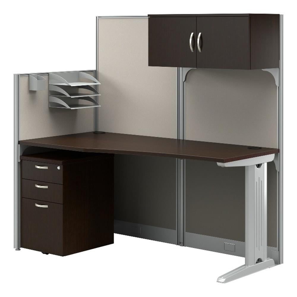 Pemberly Row Cubicle Desk with Storage in Mocha Cherry - Engineered ...