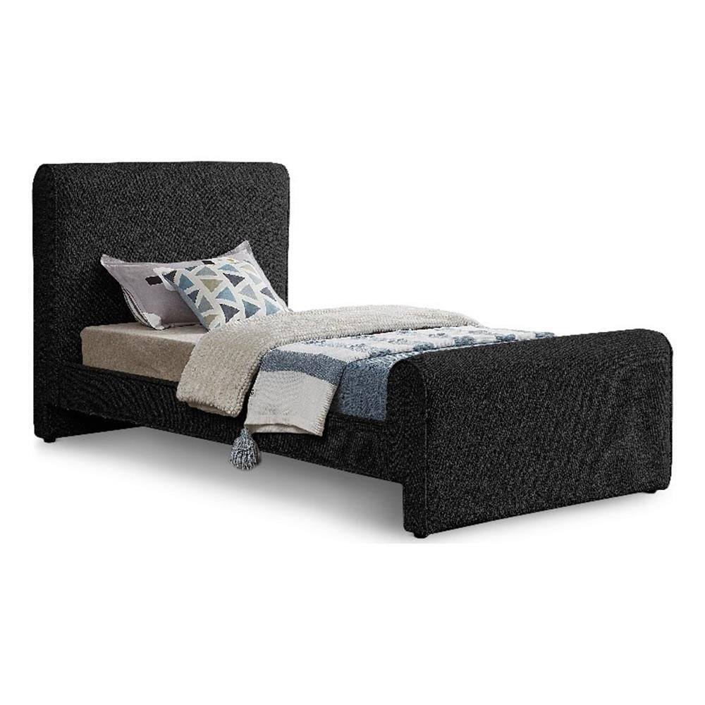 Pemberly Row Curved Headboard and Footboard Rich Black Boucle Fabric ...