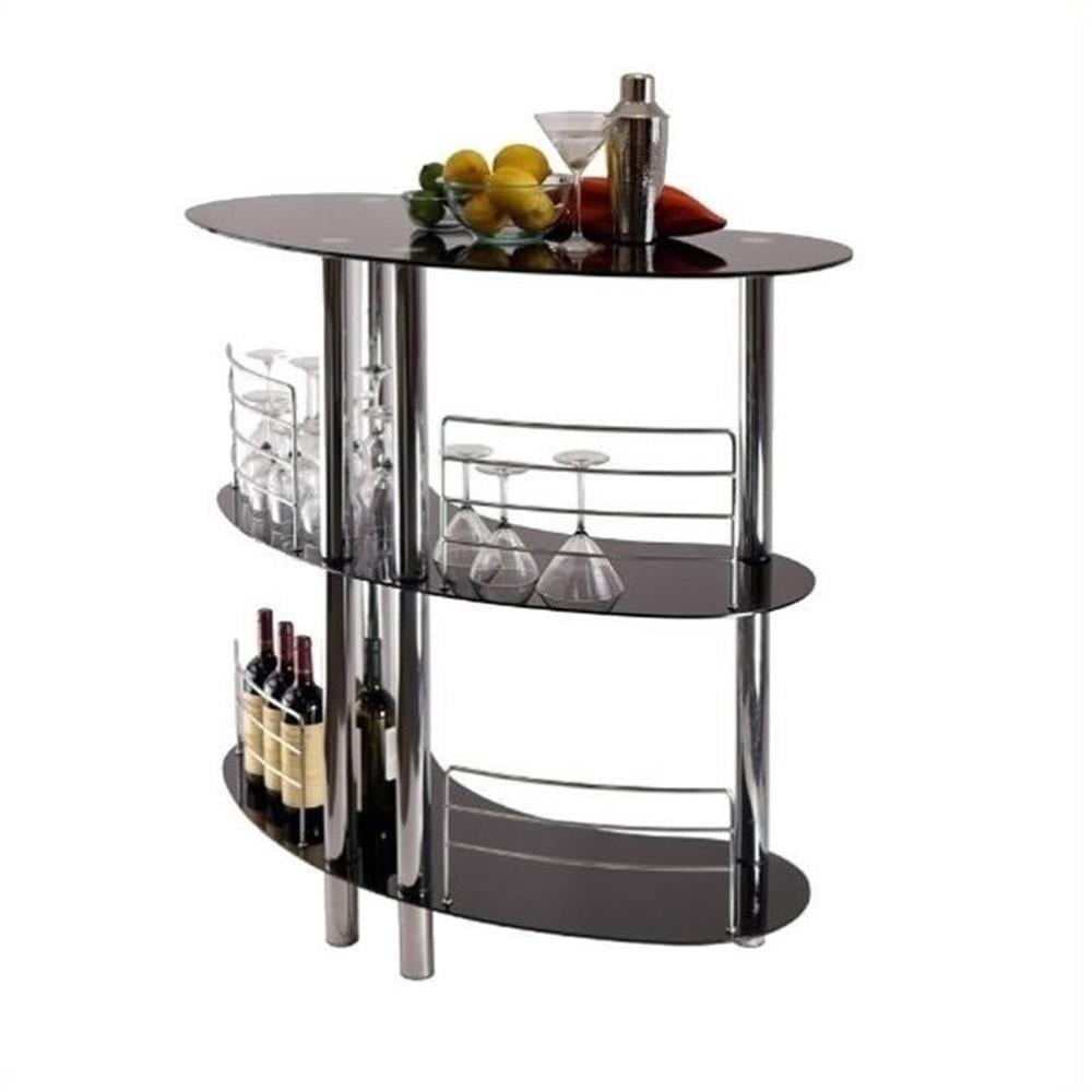 Pemberly Row Curved Shape Transitional Metal/Glass Home Bar in Black ...