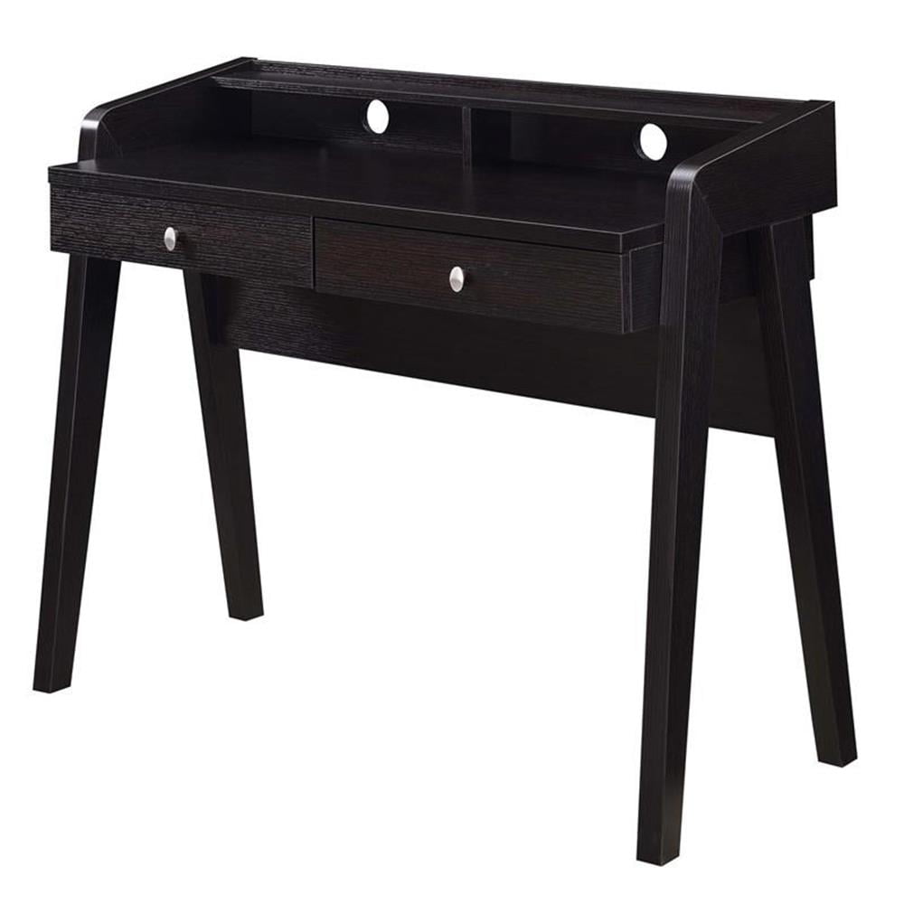 Pemberly Row Deluxe Two-Drawer Desk with Shelf in Espresso Wood Finish ...