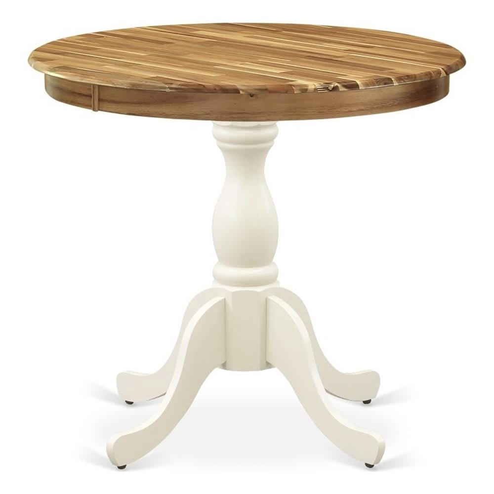 Pemberly Row Dining Table with Natural Top and Linen White Pedestal Leg ...