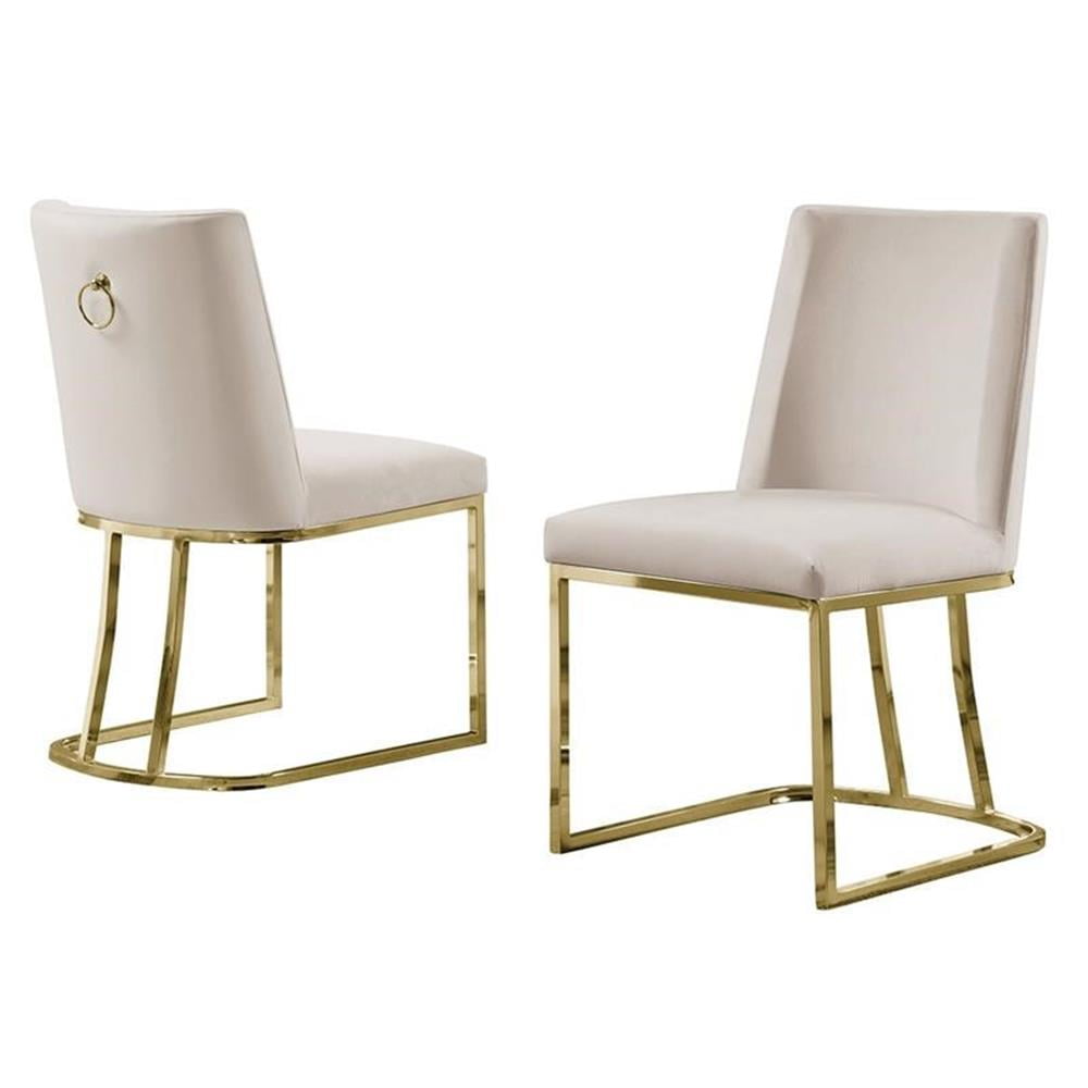Pemberly Row Double Minimalistic Cream Velvet Side Chairs with Gold ...