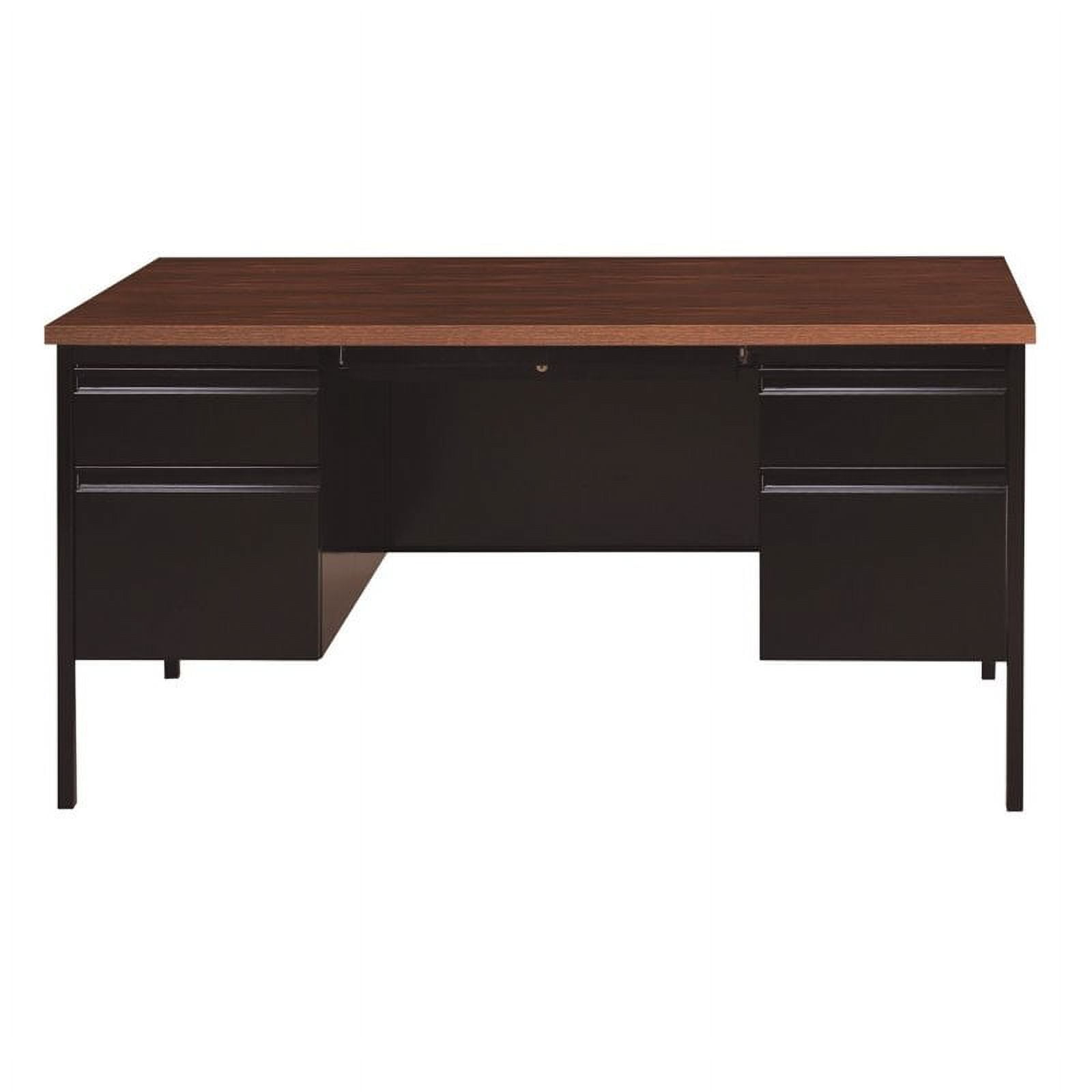 Pemberly Row Double Pedestal Metal Office Desk with Center Drawer Black ...