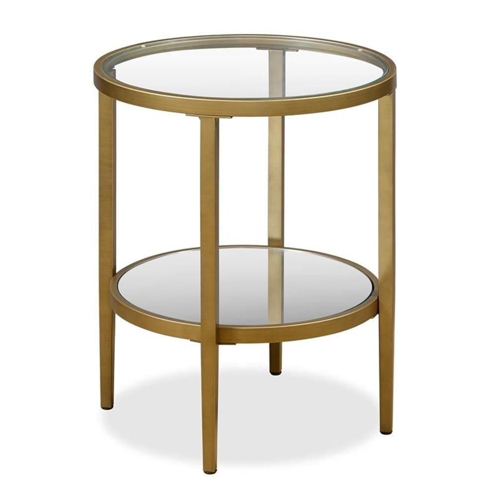 Pemberly Row Double Shelf Round Modern Metal Side Table in Brass ...