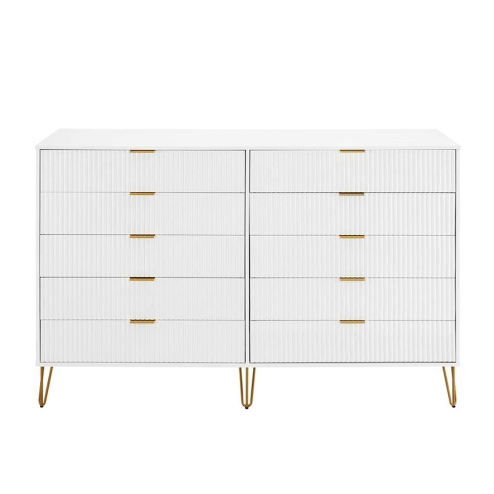 Pemberly Row Engineered Wood 10-Drawer Double Tall Dresser in White ...