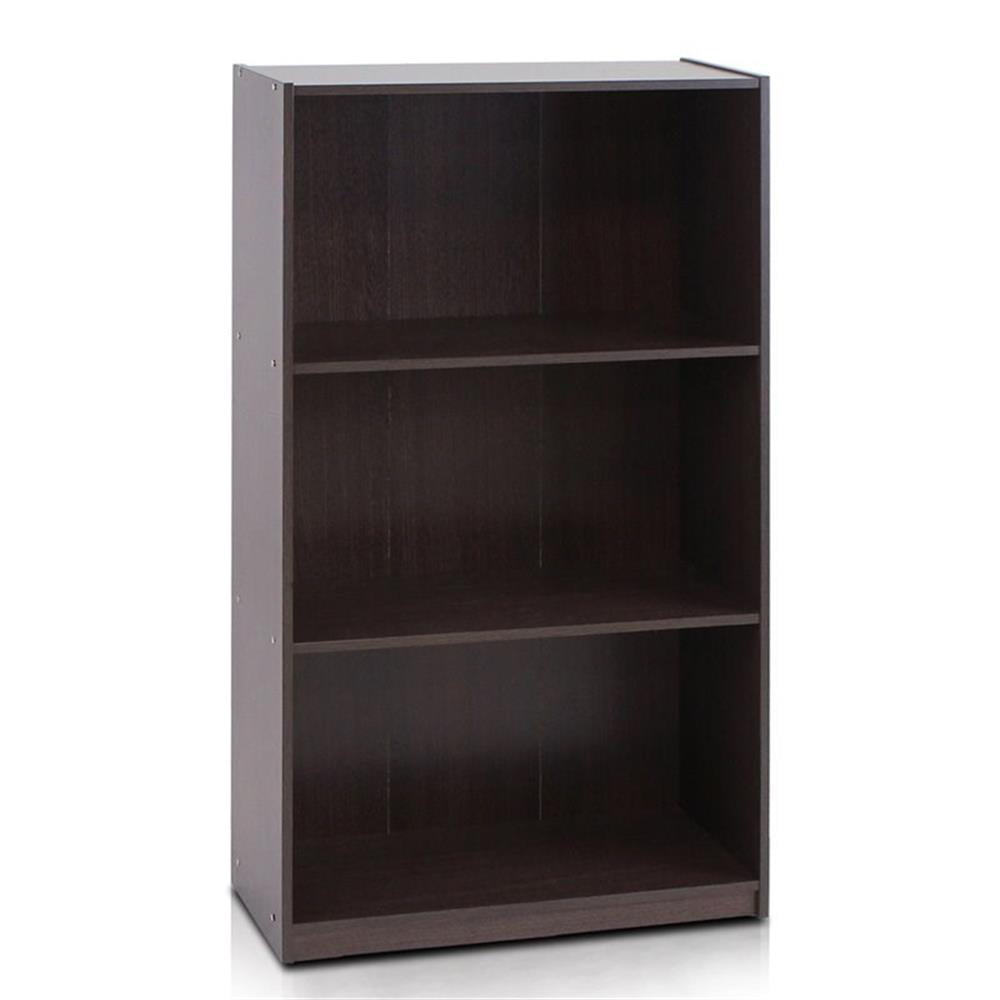 Pemberly Row Engineered Wood 3-Tier Bookcase Storage Shelves in Dark ...