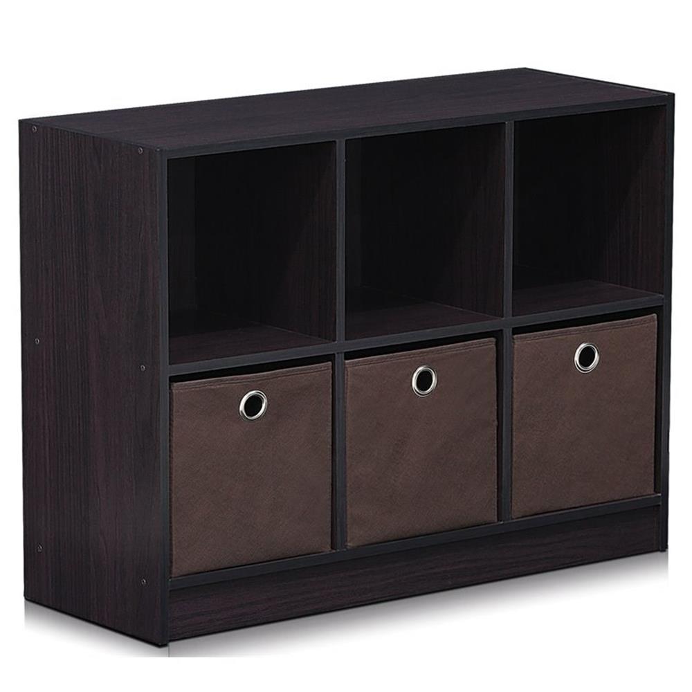Pemberly Row Engineered Wood 3x2 Bookcase Storage w/Bins in Dark Walnut ...
