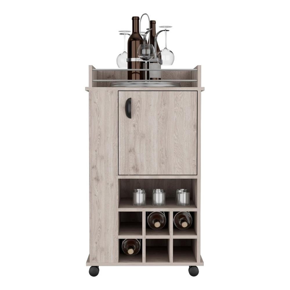 Pemberly Row Engineered Wood Bar Cart with 6 Built-in Wine Rack in Gray ...