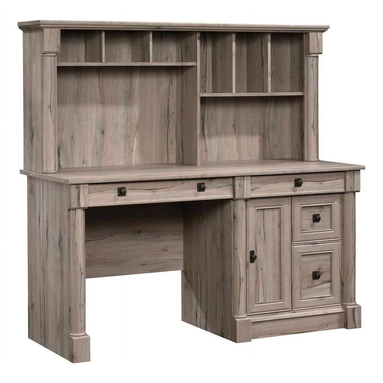 Pemberly Row Engineered Wood Computer Desk with Hutch in Split Oak ...