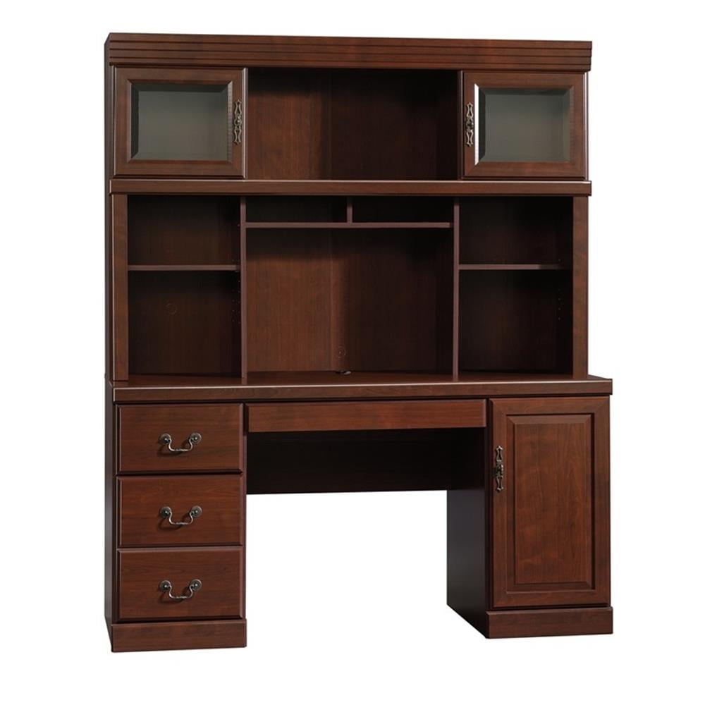 Pemberly Row Engineered Wood Desk with Hutch in Classic Cherry Finish ...